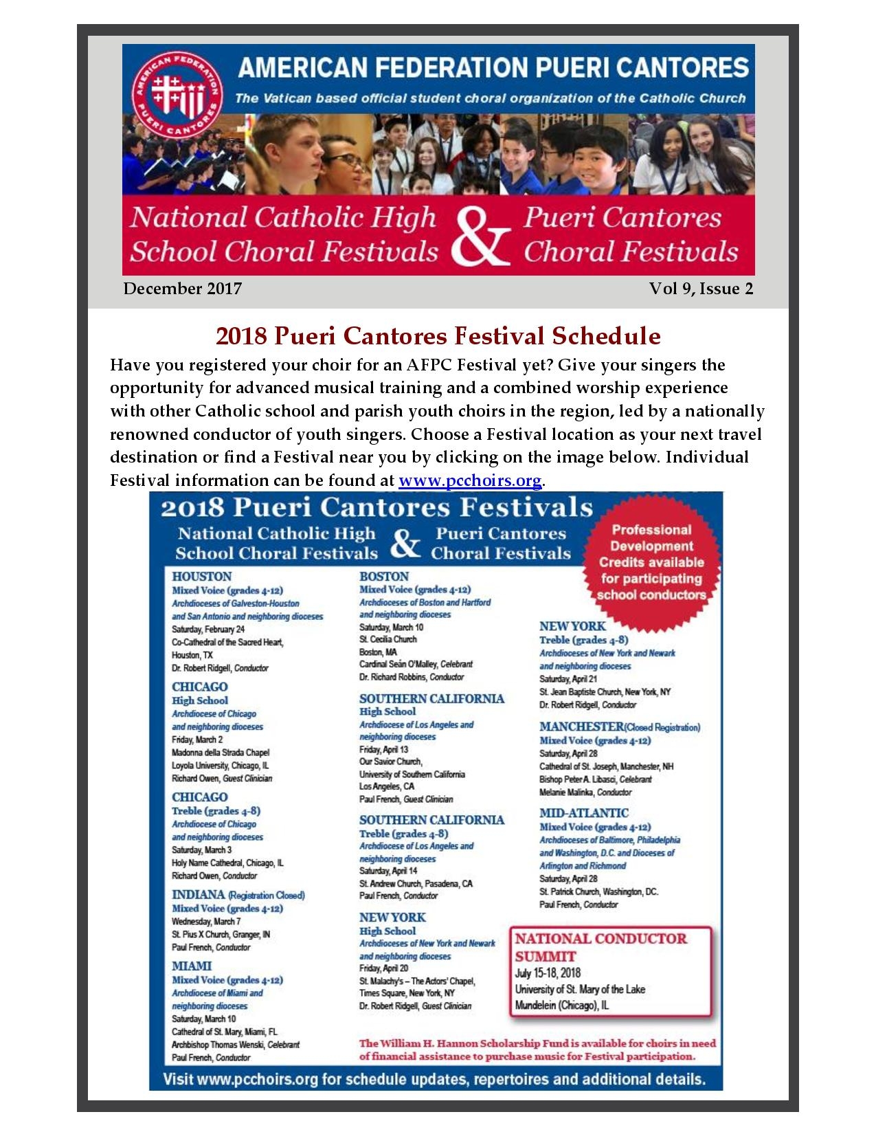 AFPC Newsletter - December 2017 | American Federation Pueri Cantores
